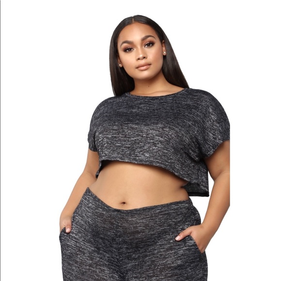 Pants & Jumpsuits | High Waist Wide Legs Pants Crop Top Stretch Set ...